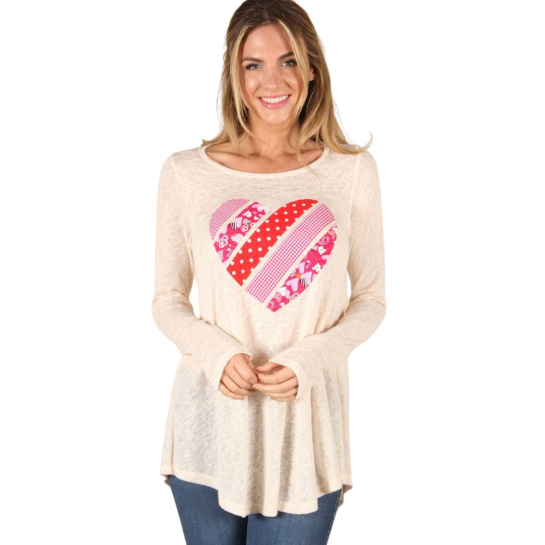 P. S KATE Beige Long Sleeve Pink Red Heart Top B7934 – dalia + jade