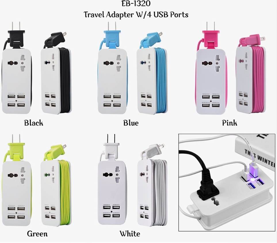 Tech Trendz Travel Charger with 4 Usb Ports and Universal Power Socket ...